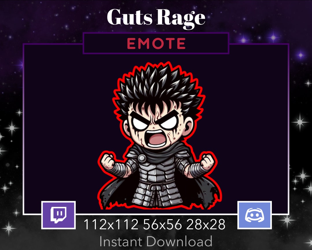 Berserk Guts Rage, Raging , Mad. Manga, Anime EMOTE, EMOTES for Twitch ...