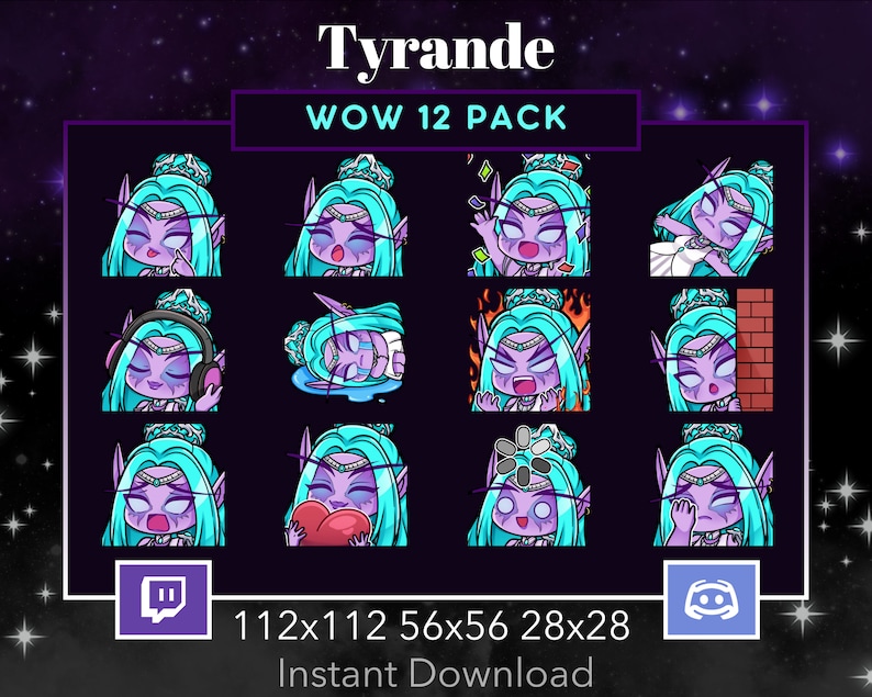 Tyrande Warcraft Wow 12 Pack Bundle Set Emote, Twitch, Discord, Stream ...