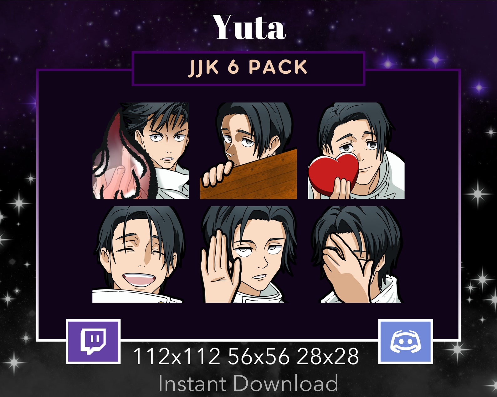 Jujutsu Kaisen Yuta 6 Pack Set Bundle Emote, Twitch, Discord, Stream ...