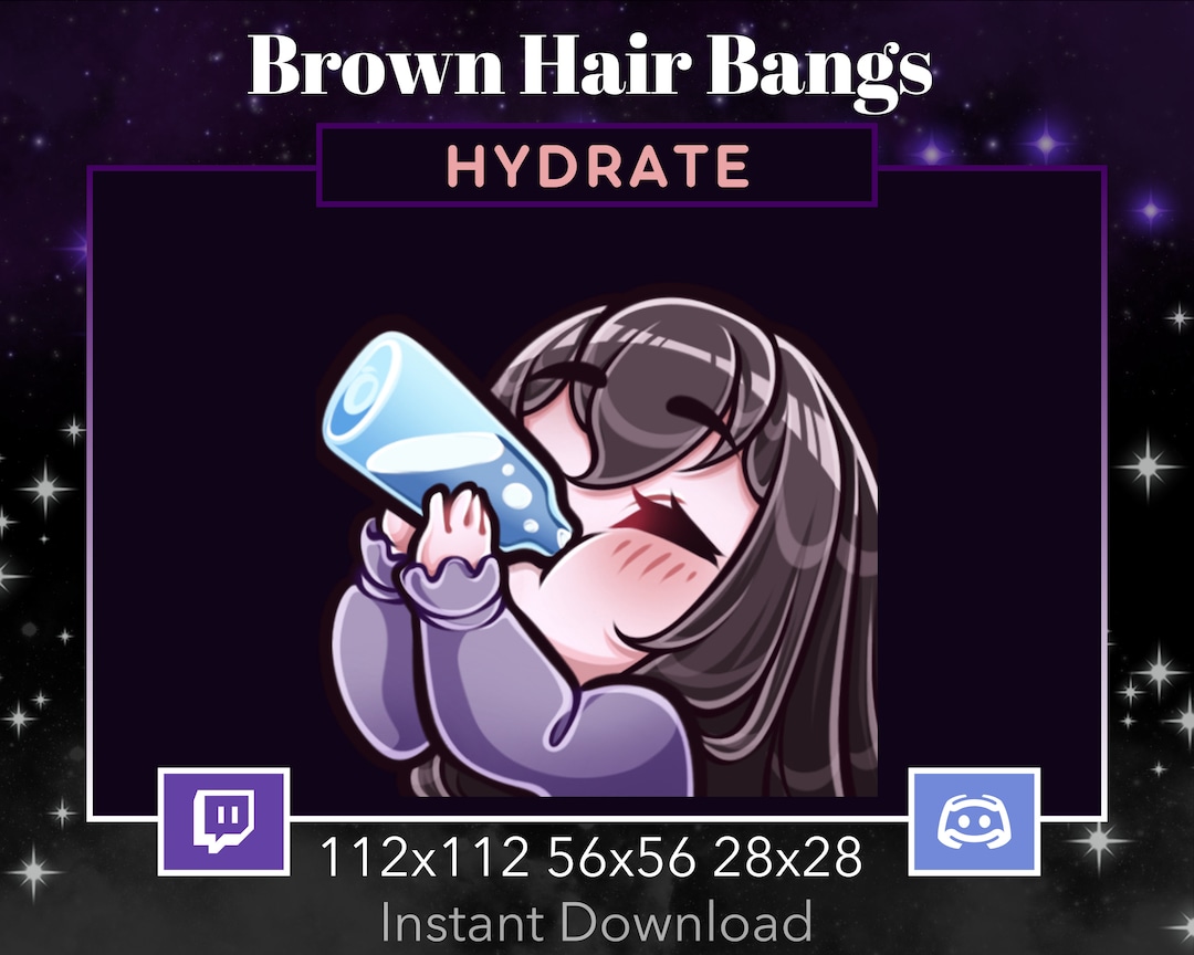 Chibi Girl Hydrate Water Emote, Twitch, Discord, Stream, Brown Hair ...