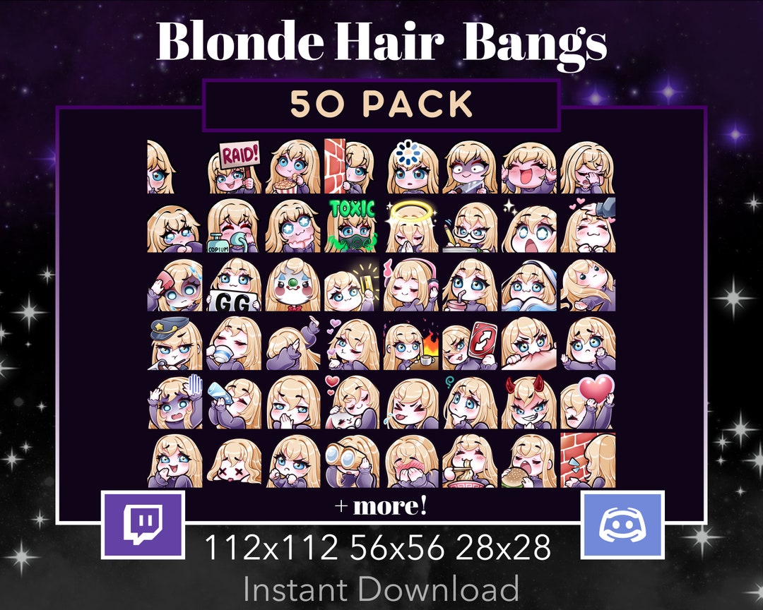 Chibi Girl 50 Pack Set Emote, Twitch, Discord, Stream, Blonde Hair ...