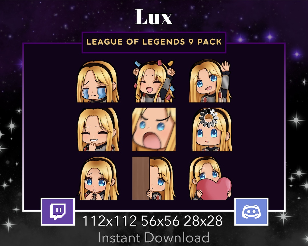 League of Legends Lux Emote 9 Pack, Bundle for Twitch, Discord. Lurk ...