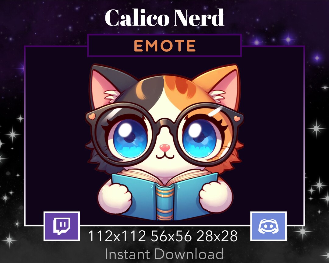 Calico Cat Nerd, Geek. Emote, Animal, Twitch, Discord, Youtube, Stream ...