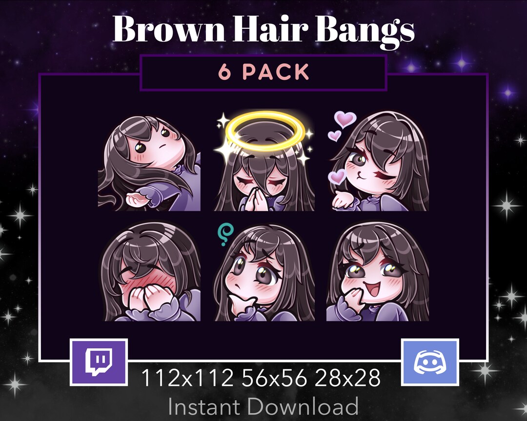 Chibi Girl 6 Brown Hair Pack Set Emote, Twitch, Discord, Stream, Brown ...