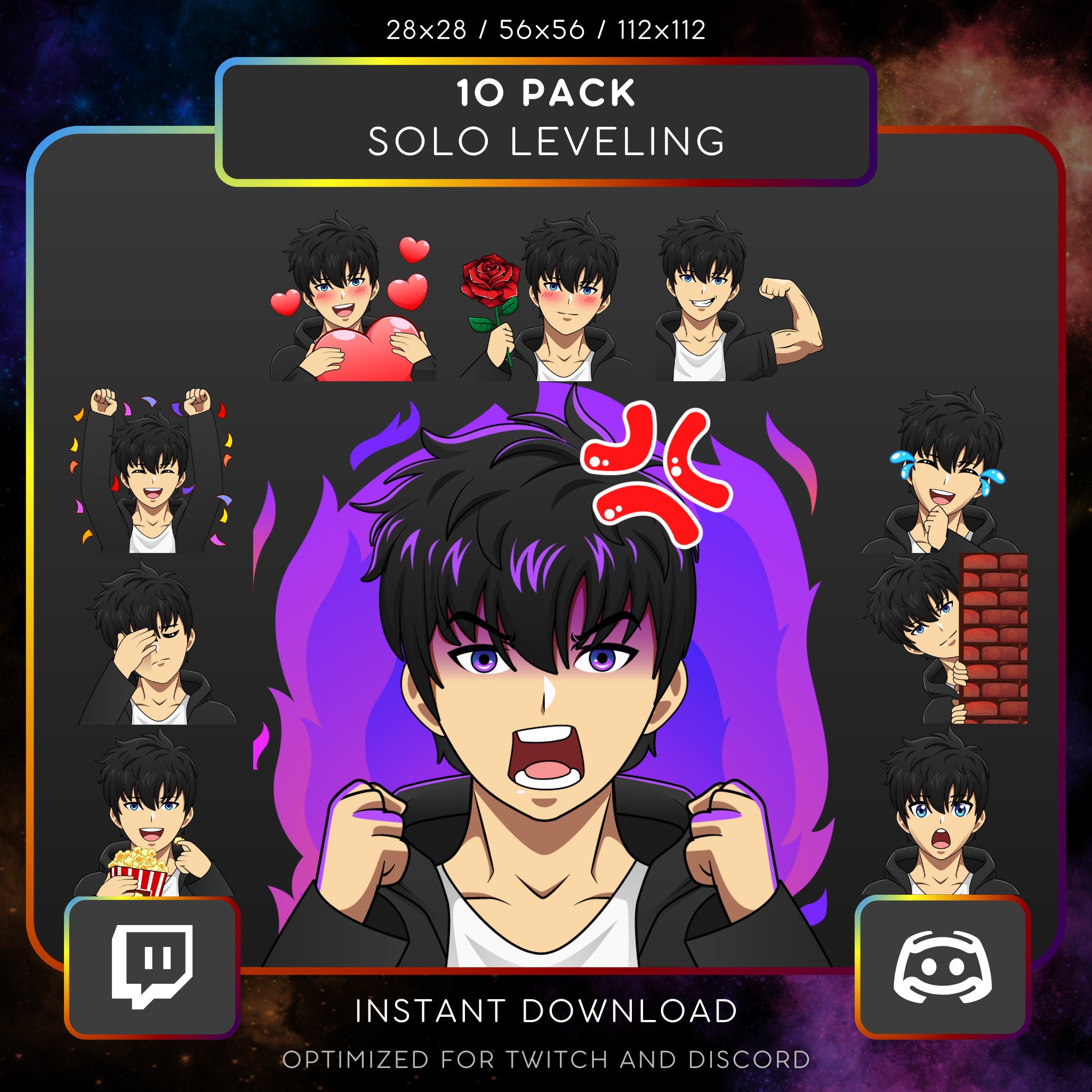 Solo Leveling Sung Jinwoo 10 Pack, Bundle. Emote, Twitch, Discord ...