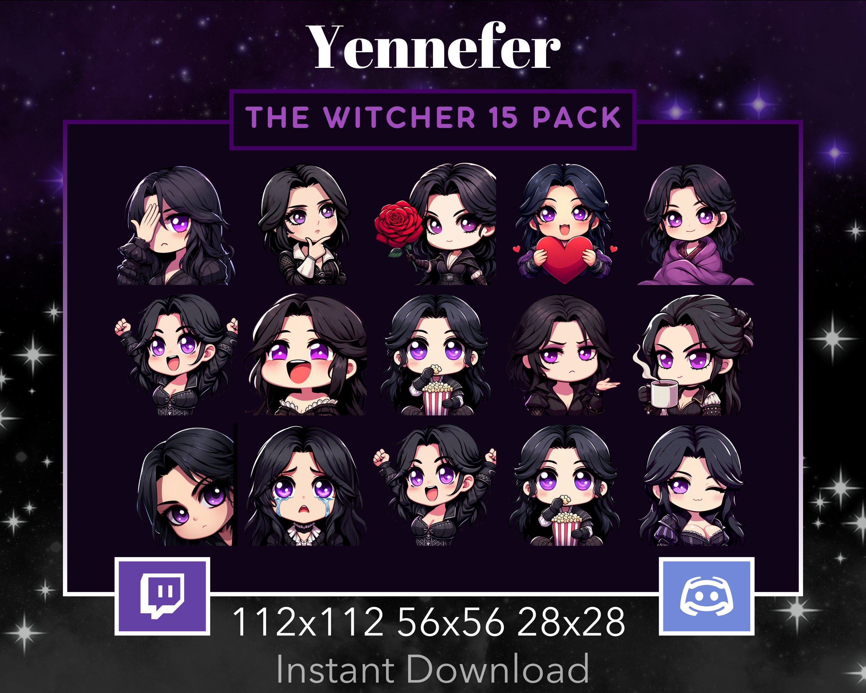The Witcher Yennefer 15 EMOTE PACK for Twitch, Discord, Youtube, Stream ...