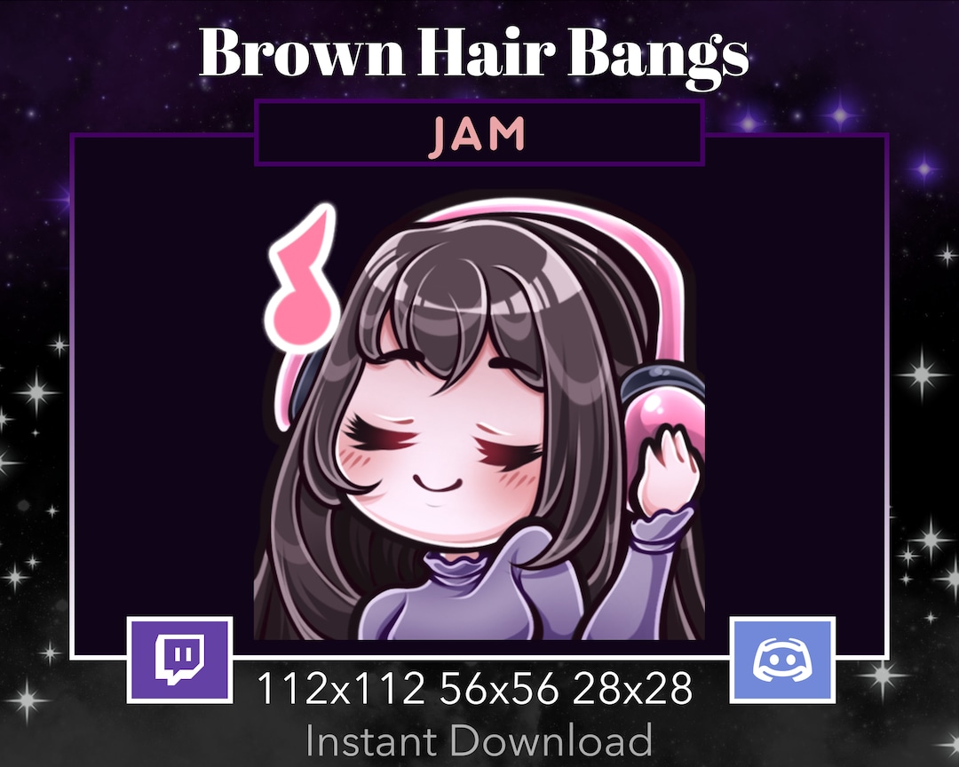 Chibi Girl Jam, Music Emote, Twitch, Discord, Stream, Brown Hair, Brown ...