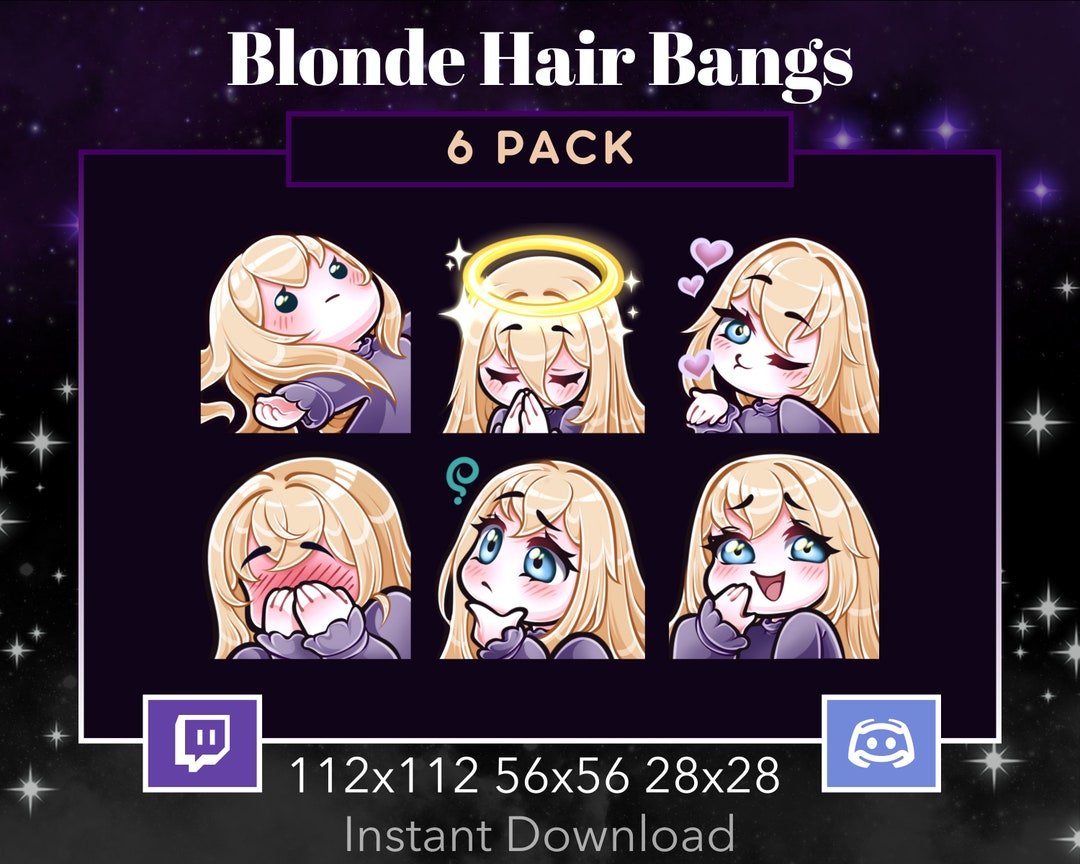 Chibi Girl 6 Blonde Hair Pack Set Emote, Twitch, Discord, Stream, Blue ...