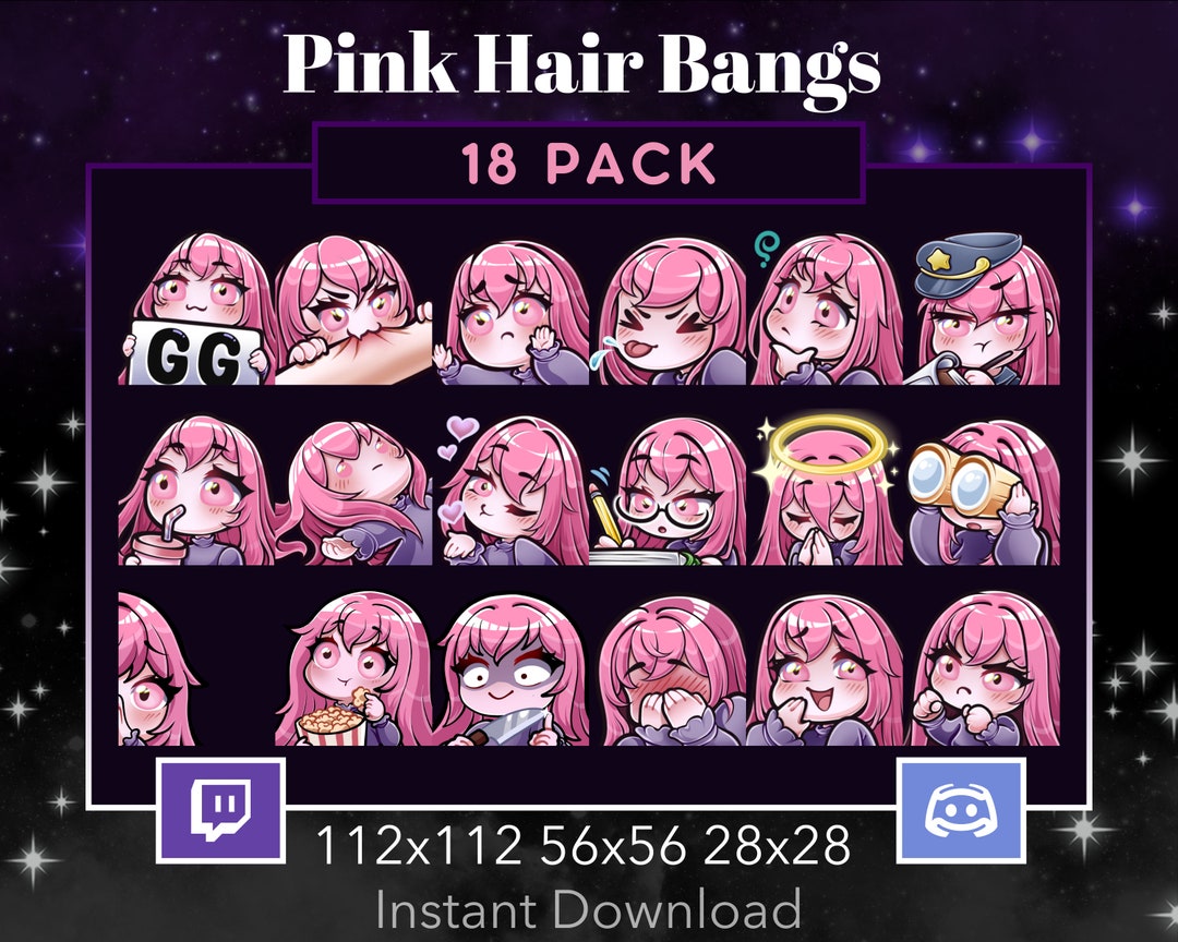 Chibi Girl 18 Pink Hair Pack Set Emote, Twitch, Discord, Stream, Pink ...