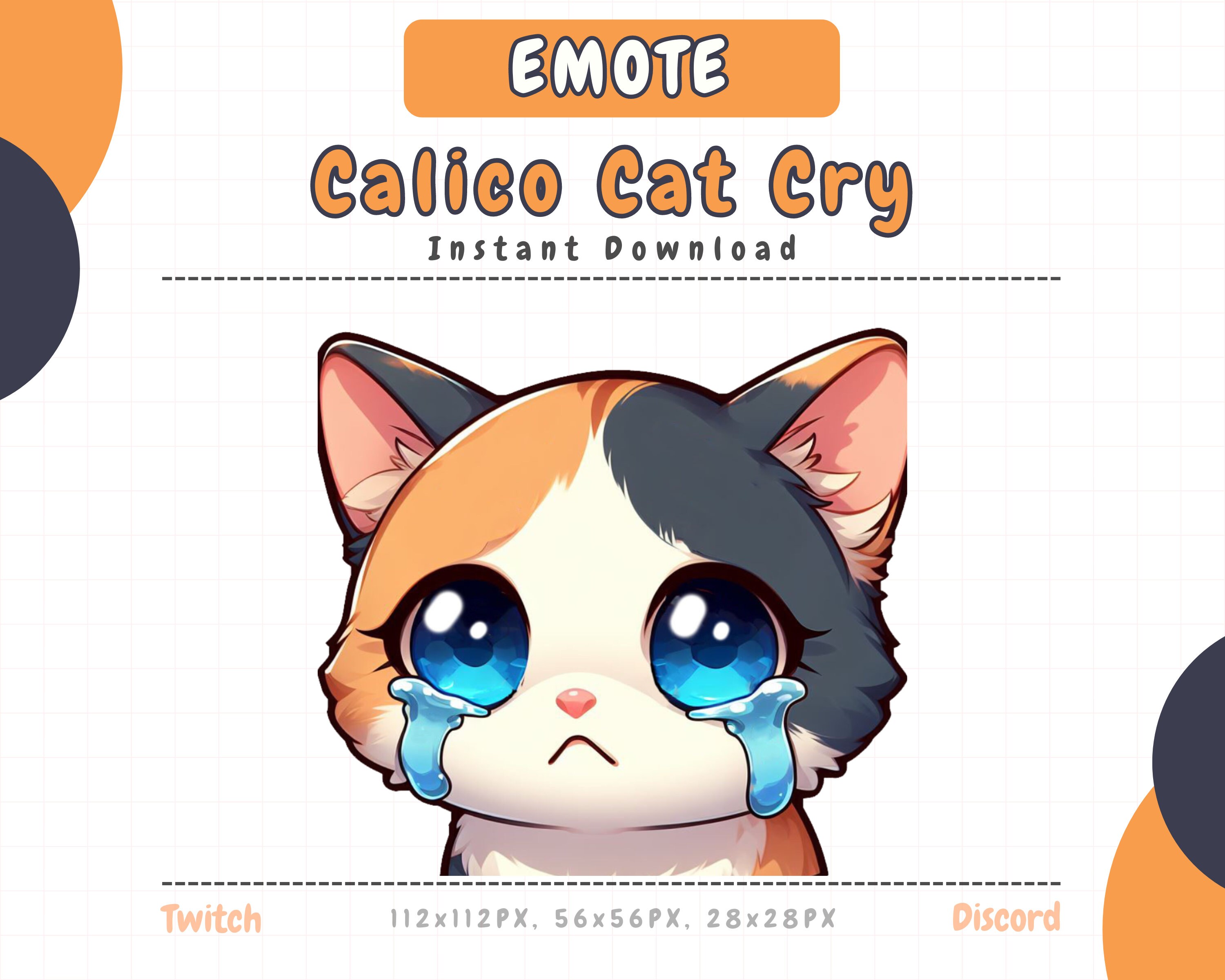 Calico Cat , Sad, Crying. Emote, Animal, Twitch, Discord, Youtube ...