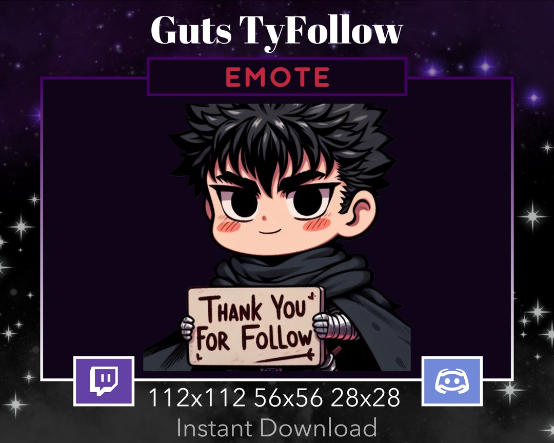 Berserk Guts Thank You, Follow, Ty. Manga, Anime EMOTE, EMOTES for ...