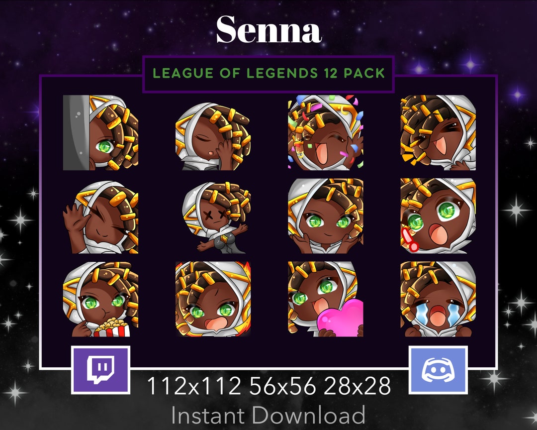 Leauge of Legends Senna 12 Pack, Bundle. Emote, Twitch, Discord, Stream ...