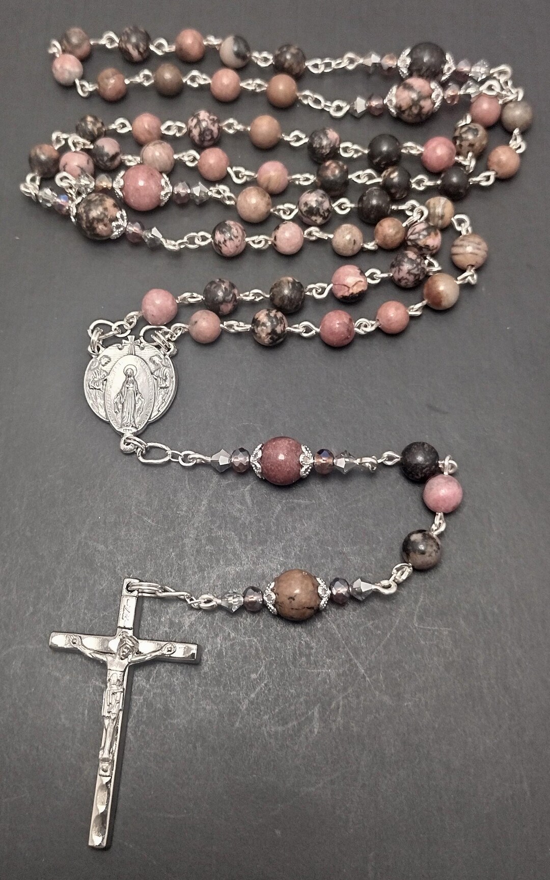 Our Lady Queen of Angels Rosary, Catholic Rosary, Rhodonite Stone ...