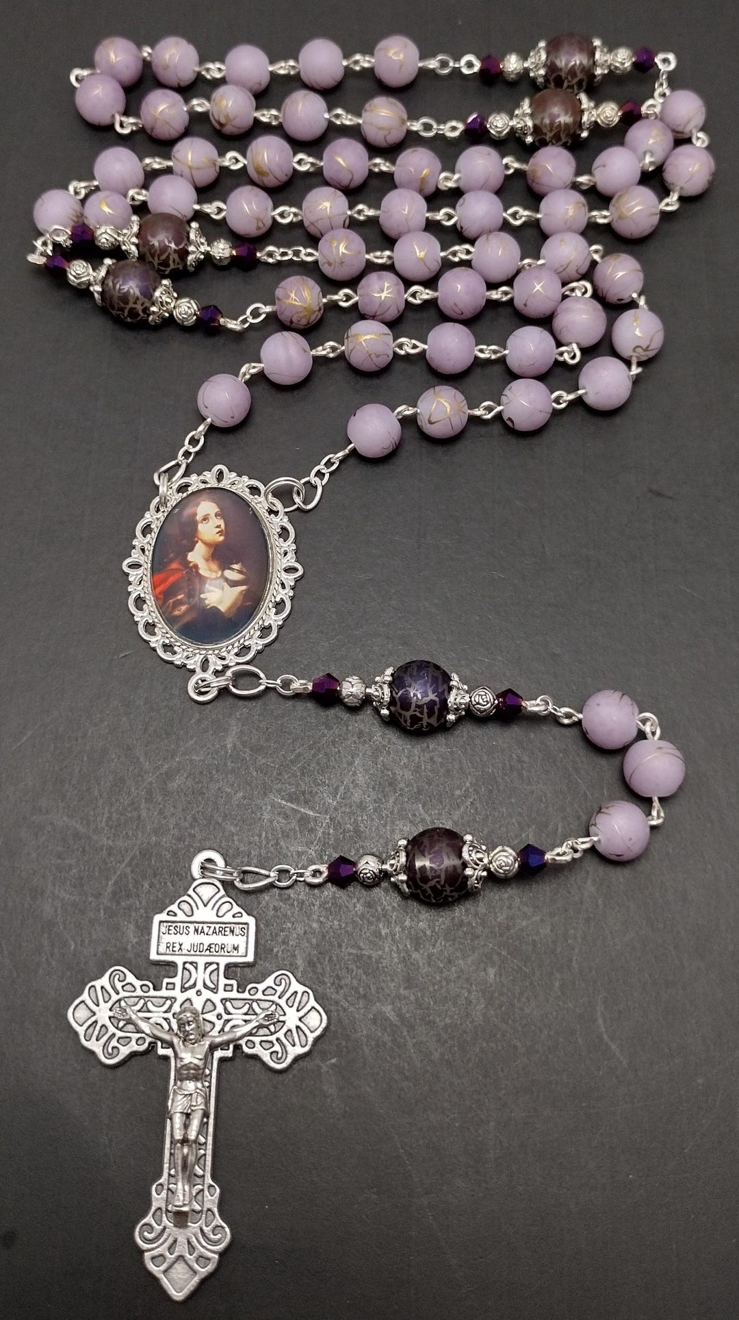 Saint Mary Magdalene Lent Rosary, Catholic Rosary, Purple & Gold Stripe ...