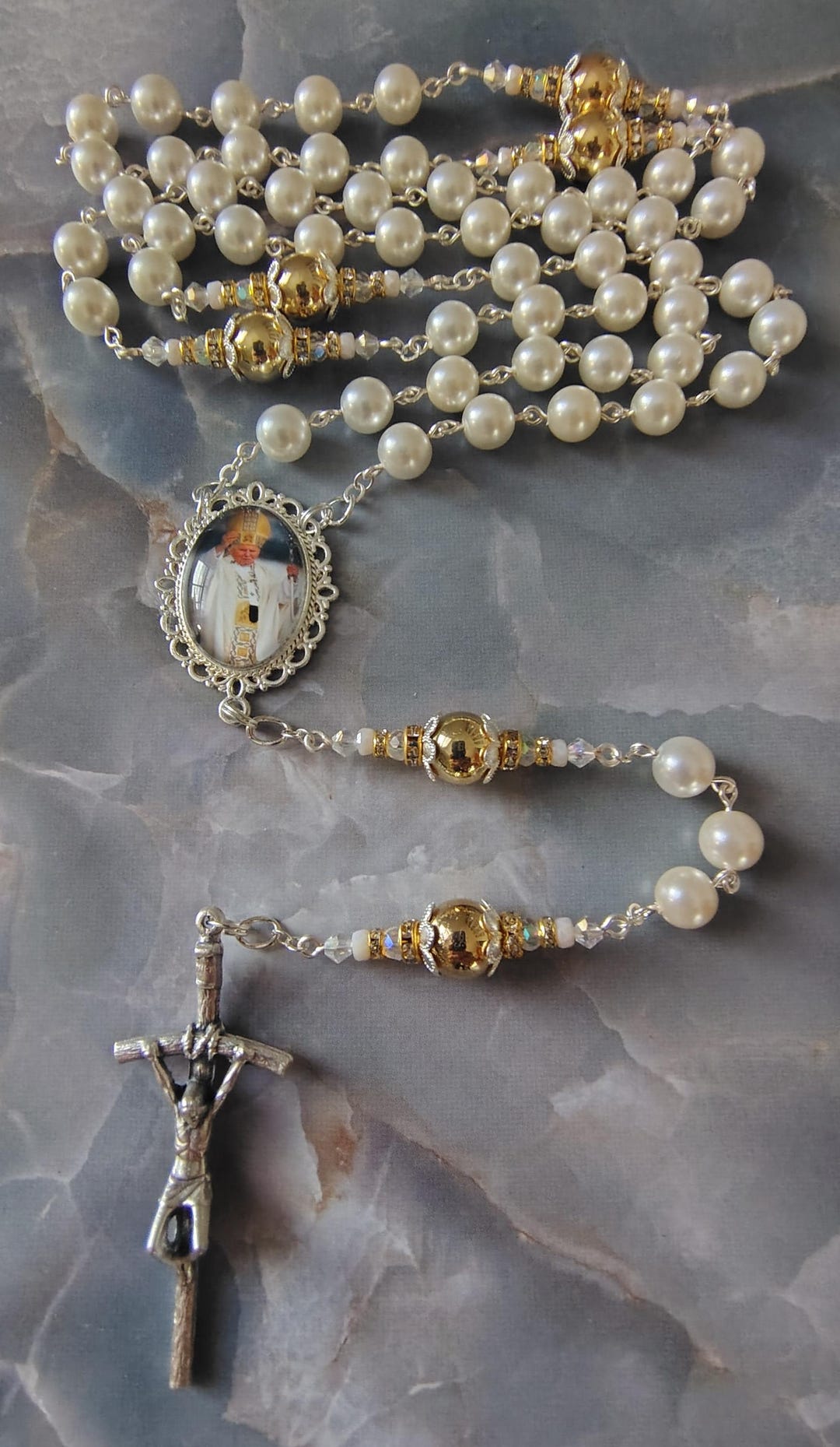 Saint Pope John Paul II Tribute Rosary Catholic Rosary Handmade Rosary ...