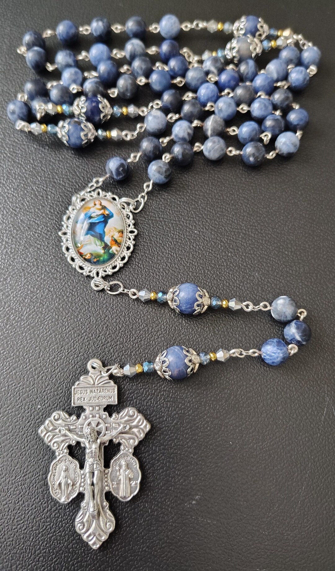 Assumption of Mary Rosary, Catholic Rosary, Natural Blue Sodalite Stone ...