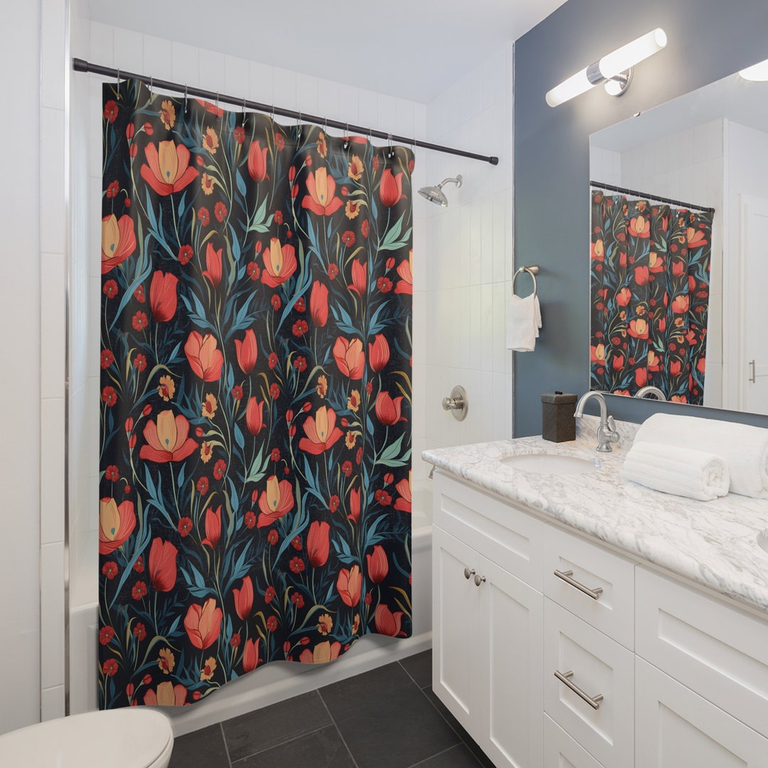 Midnight Bloom: Dark Floral Shower Curtain - Etsy