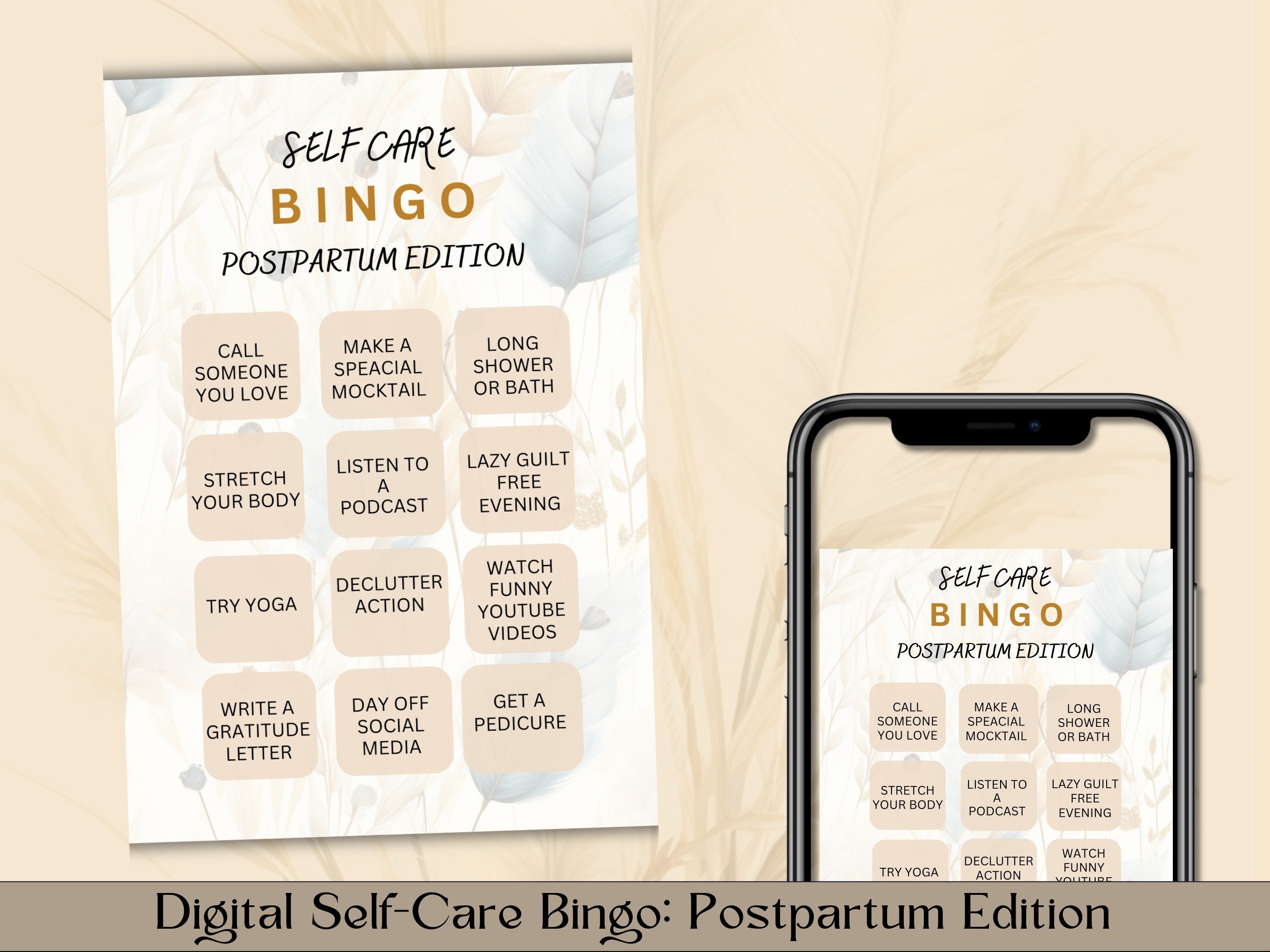 Printable Self-care Postpartum Bingo, Postpartum Gift, Mother’s Day ...