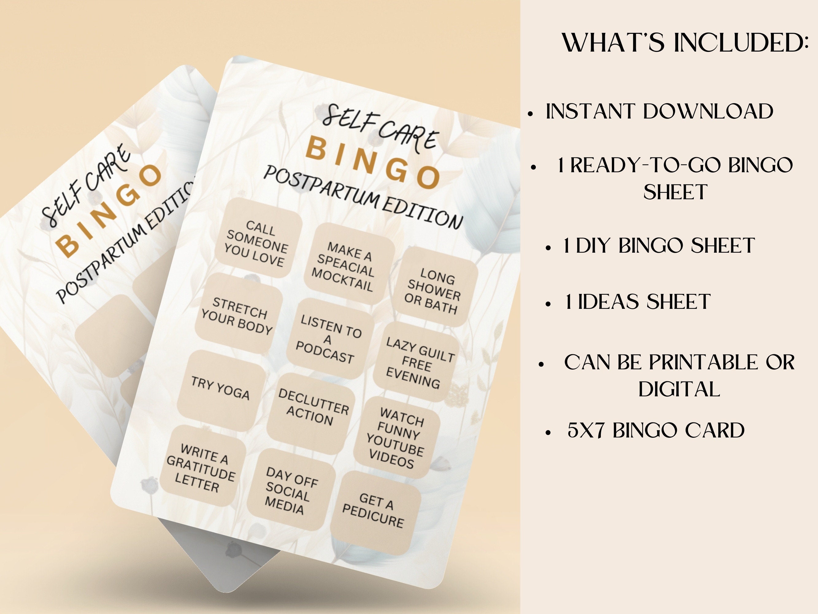 Printable Self-care Postpartum Bingo, Postpartum Gift, Mother’s Day ...