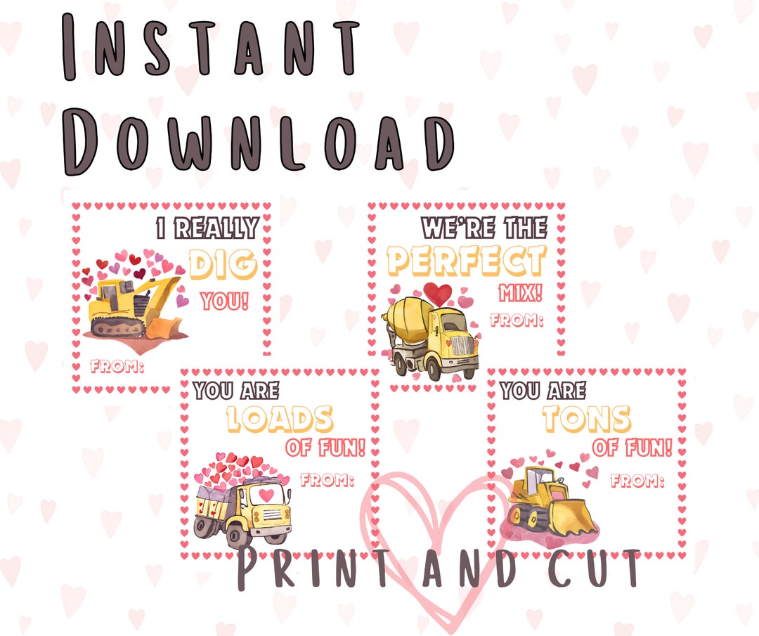 Construction Truck Valentines Boys Valentines Kids Valentines Bulldozer ...