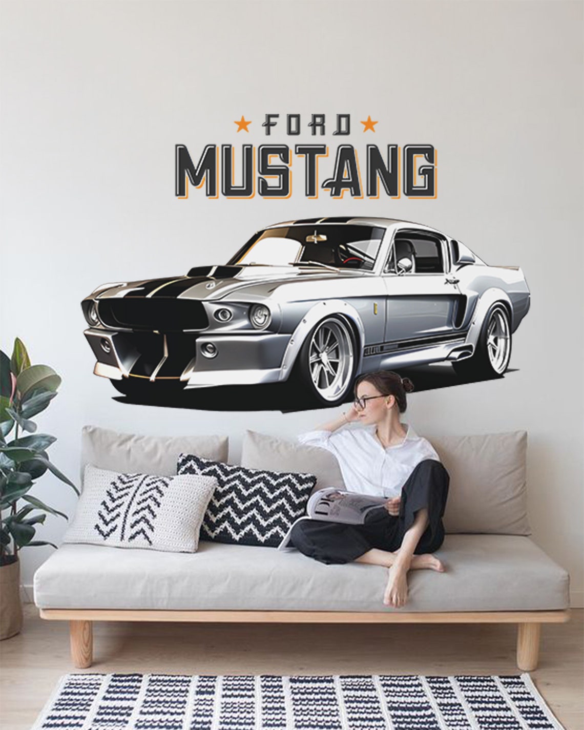 Removable Vintage Car Decal Mustang Wall Art Mustang Wall Decal Classic ...