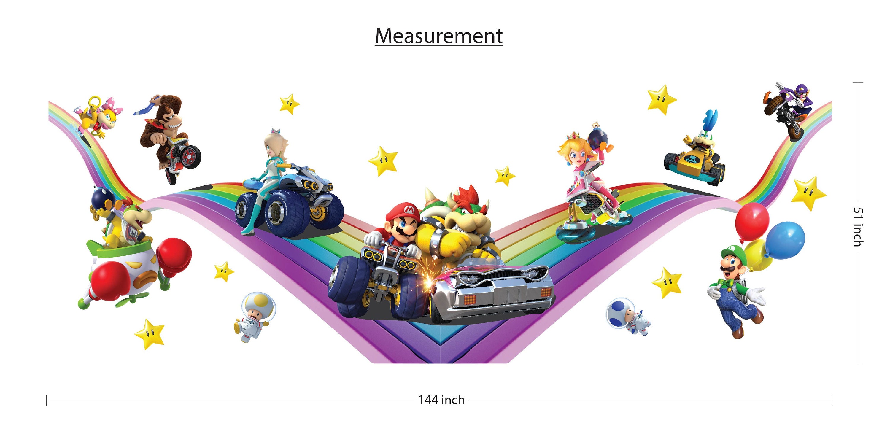 Rainbow Super Mario Kart 8 Wall Decal Mario Wall Art Bowser Wall ...
