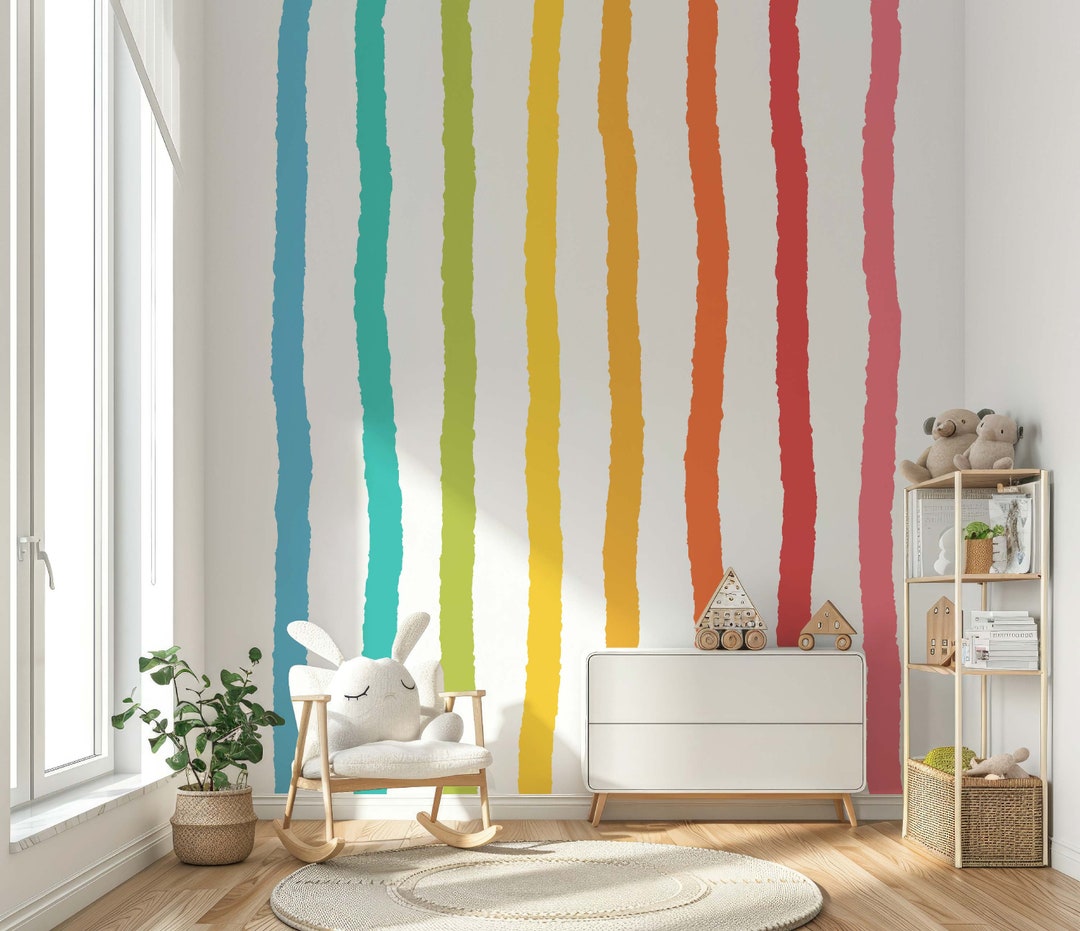 Colourful Stripe Wall Decal Rainbow Stripe Wallpaper Color Birch Tree ...