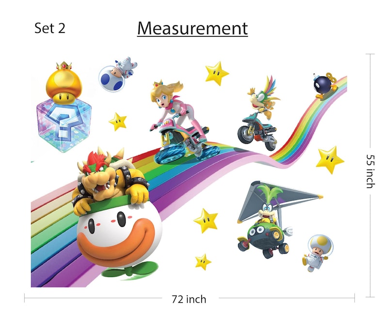 Rainbow Super Mario Kart Wall Decal Mario Wall Sticker Luigi Wall Decal ...
