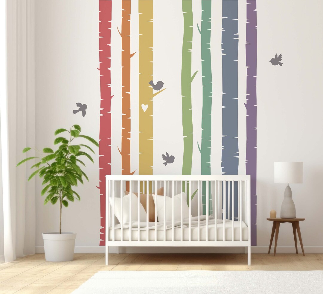 Colorful Trunk Wall Decal Rainbow Birch Tree Wall Art Color Birch Tree ...
