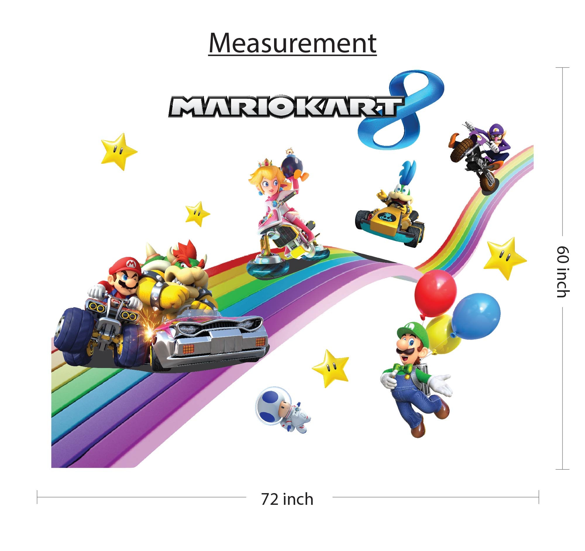 Rainbow Super Mario Kart 8 Wall Decal Mario Wall Art Bowser Wall ...