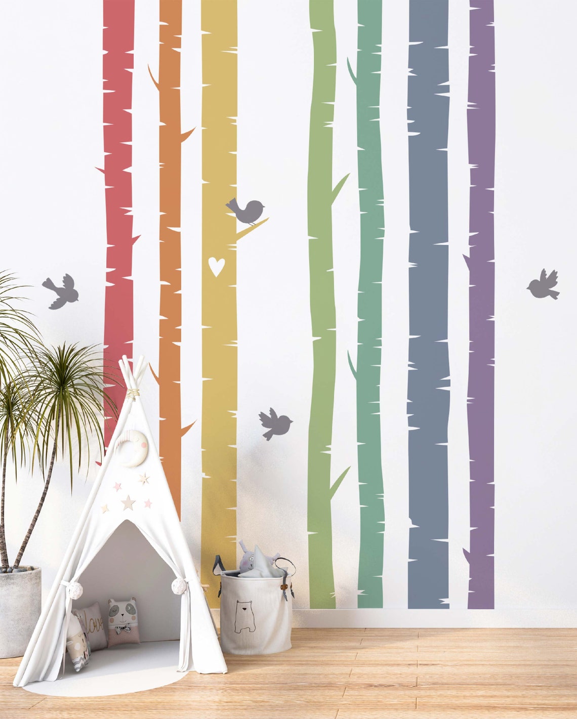 Colorful Trunk Wall Decal Rainbow Birch Tree Wall Art Color Birch Tree ...