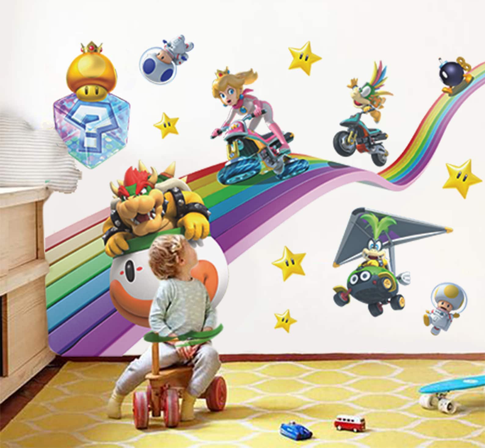 Rainbow Super Mario Kart Wall Decal Mario Wall Sticker Luigi Wall Decal ...