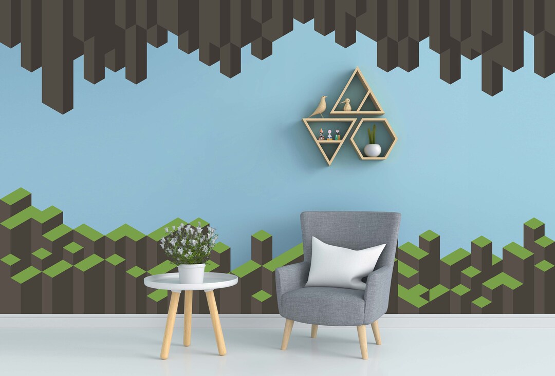 Minecraft Wall Decal Pixel Art Wall Sticker Brick Wall Decal Pixel Wallpaper for Adult Room ...