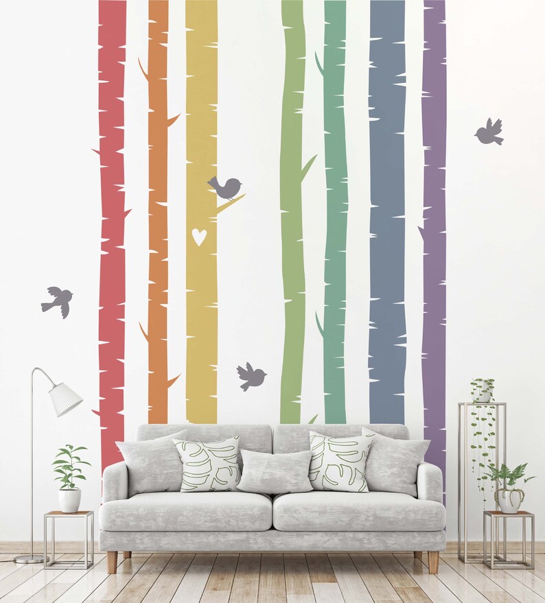 Colorful Trunk Wall Decal Rainbow Birch Tree Wall Art Color Birch Tree ...