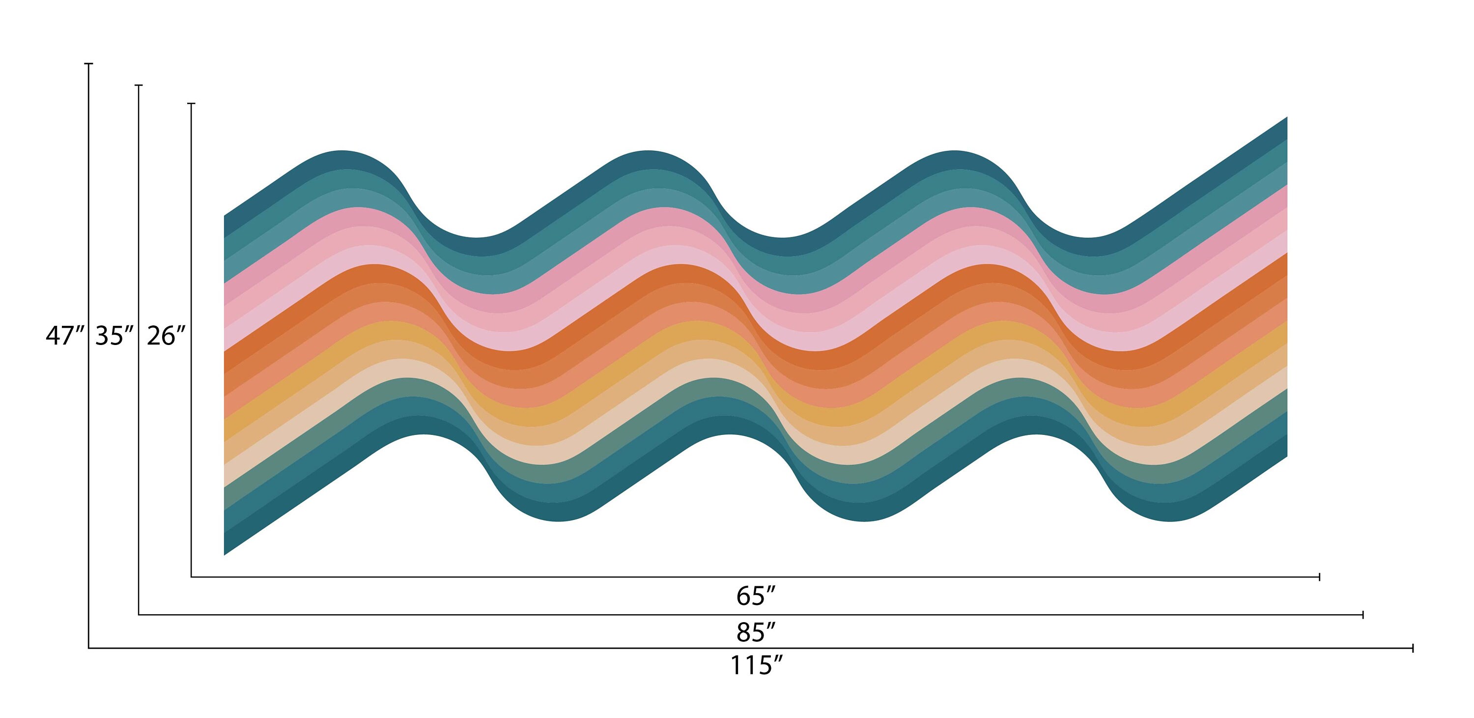 Rainbow Line Wall Decal Retro Pattern Wall Art Retro Color Wave Wall ...