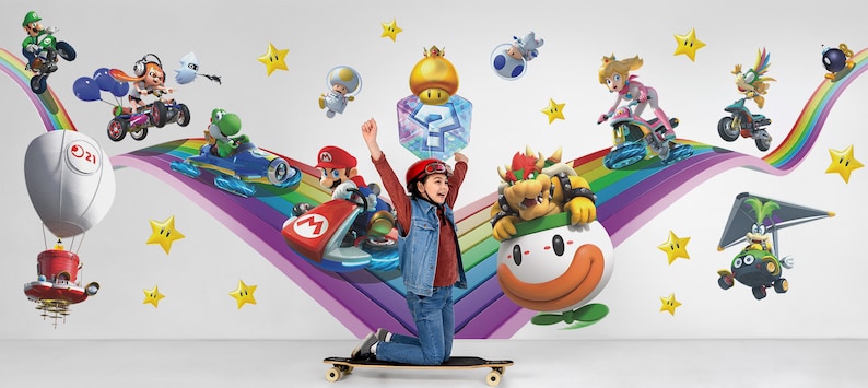 Rainbow Super Mario Kart Wall Decal Mario Wall Sticker Luigi Wall Decal ...