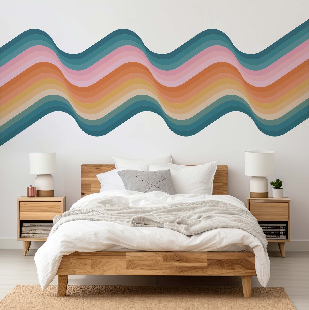 Rainbow Wave Line Wall Decal Retro Wave Pattern Wall Art Retro Color ...