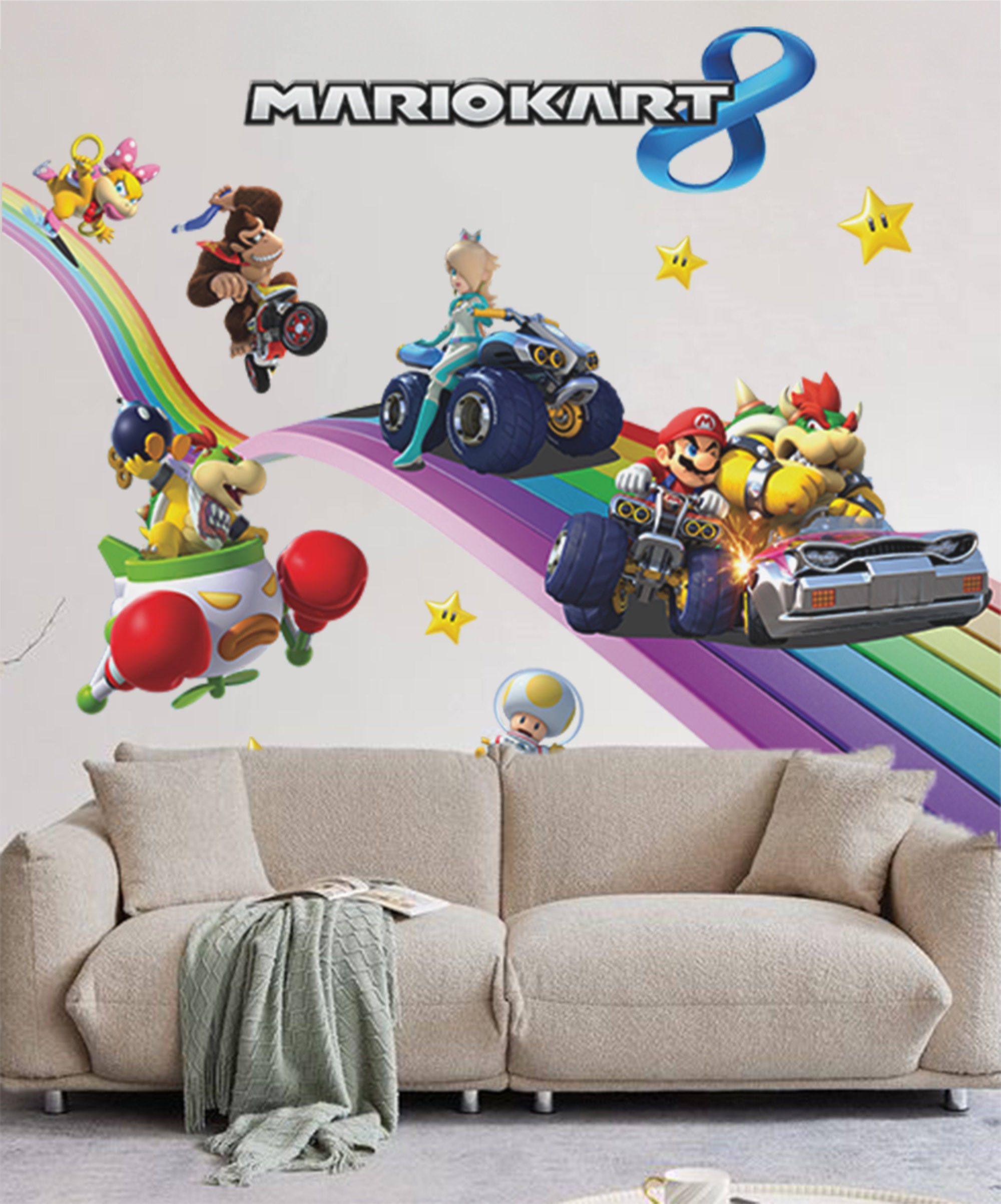 Rainbow Super Mario Kart 8 Wall Decal Mario Wall Art Bowser Wall ...