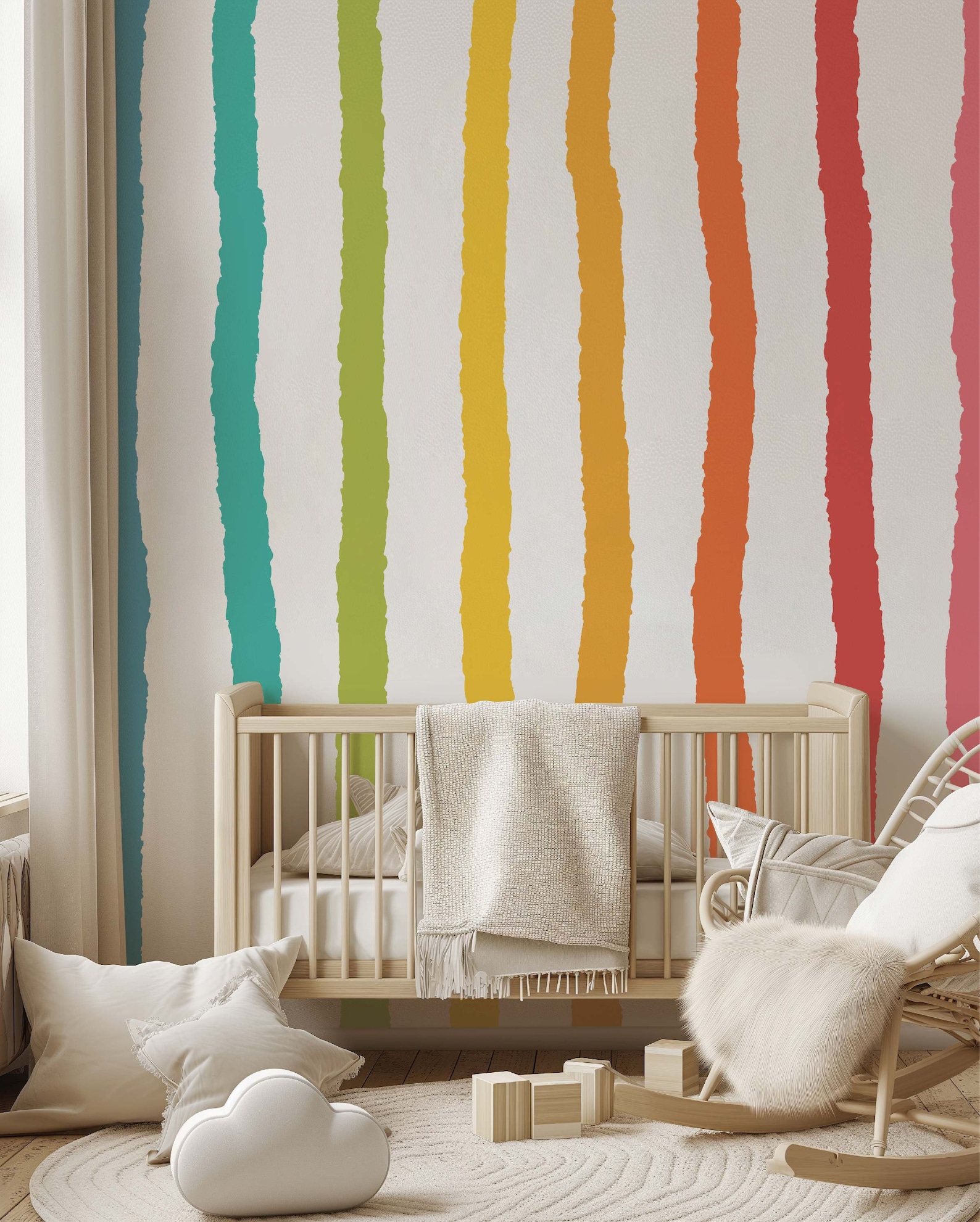 Colourful Stripe Wall Decal Rainbow Stripe Wallpaper Color Birch Tree ...