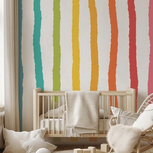 Colourful Stripe Wall Decal Rainbow Stripe Wallpaper Color Birch Tree ...