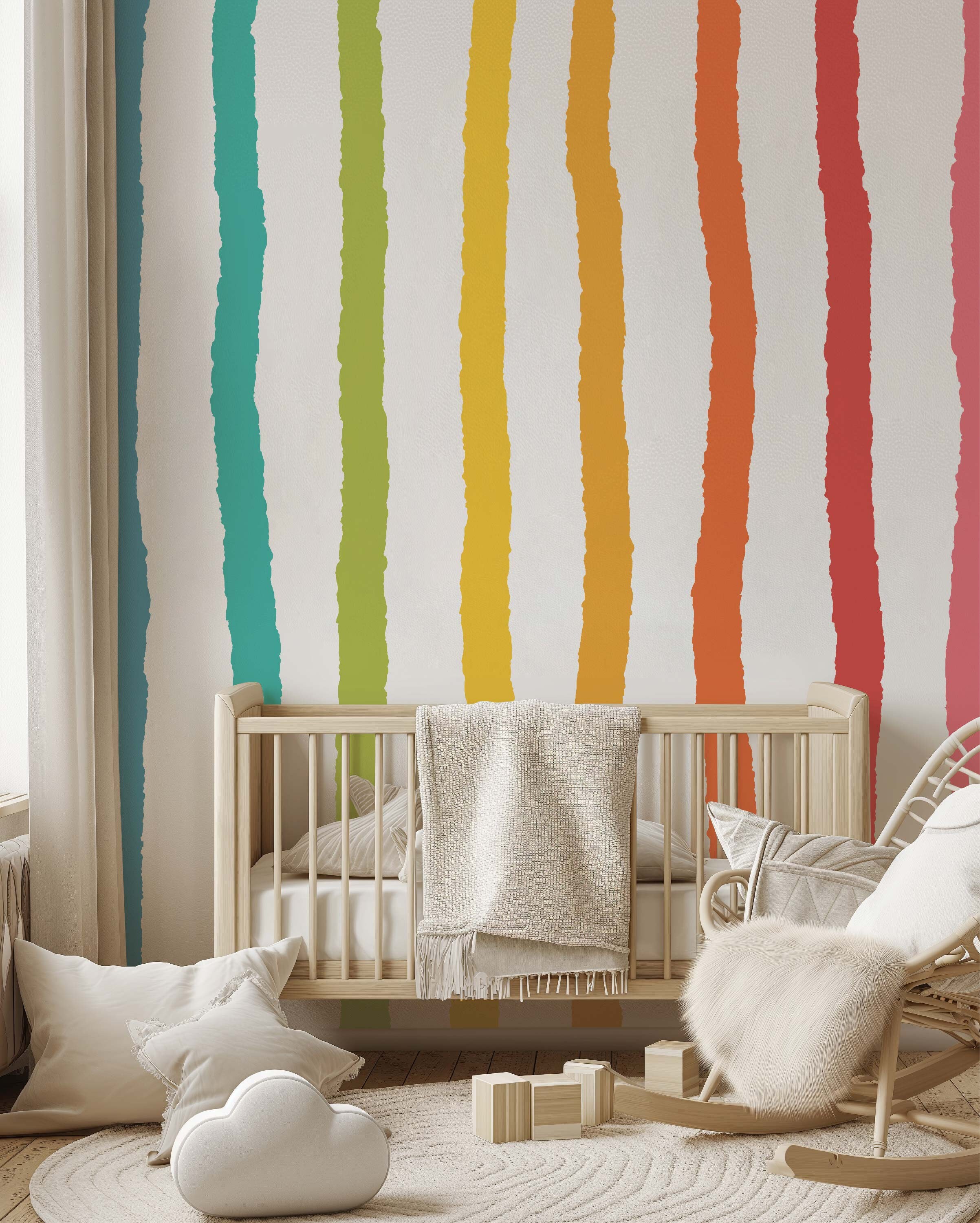 Colourful Stripe Wall Decal Rainbow Stripe Wallpaper Color Birch Tree ...