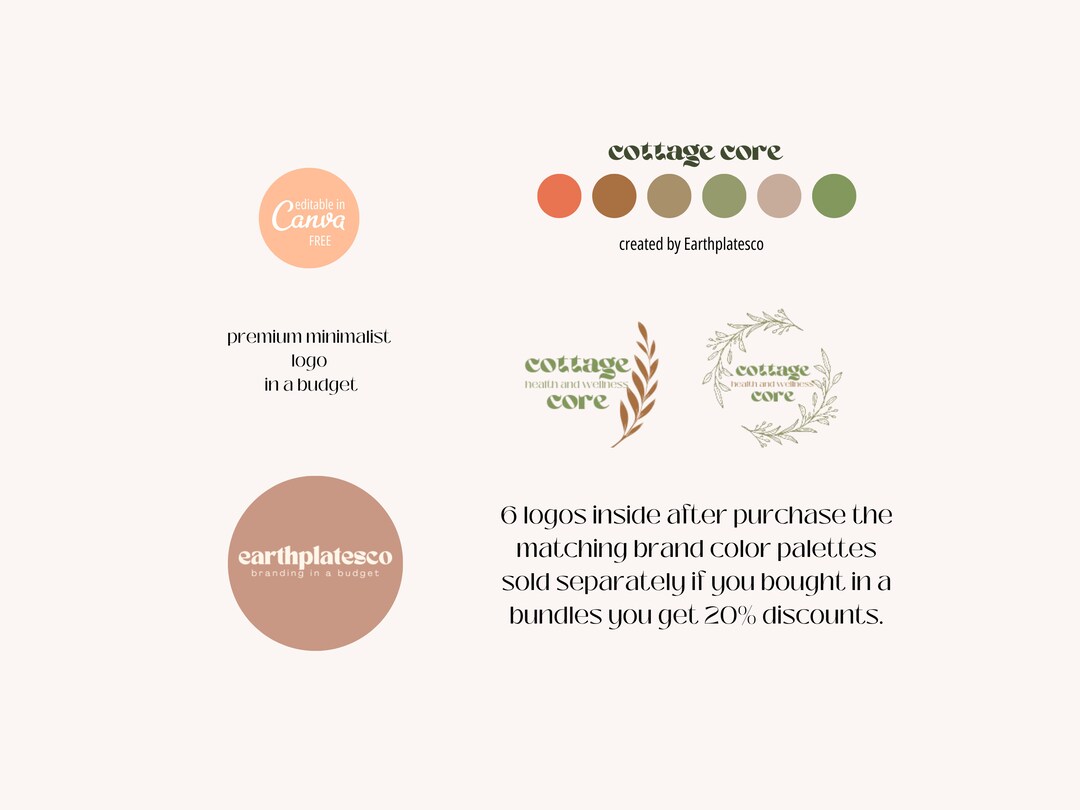 Set of 6 Minimalist Brand Logos, Cottage Core Style, Nature-inspired ...