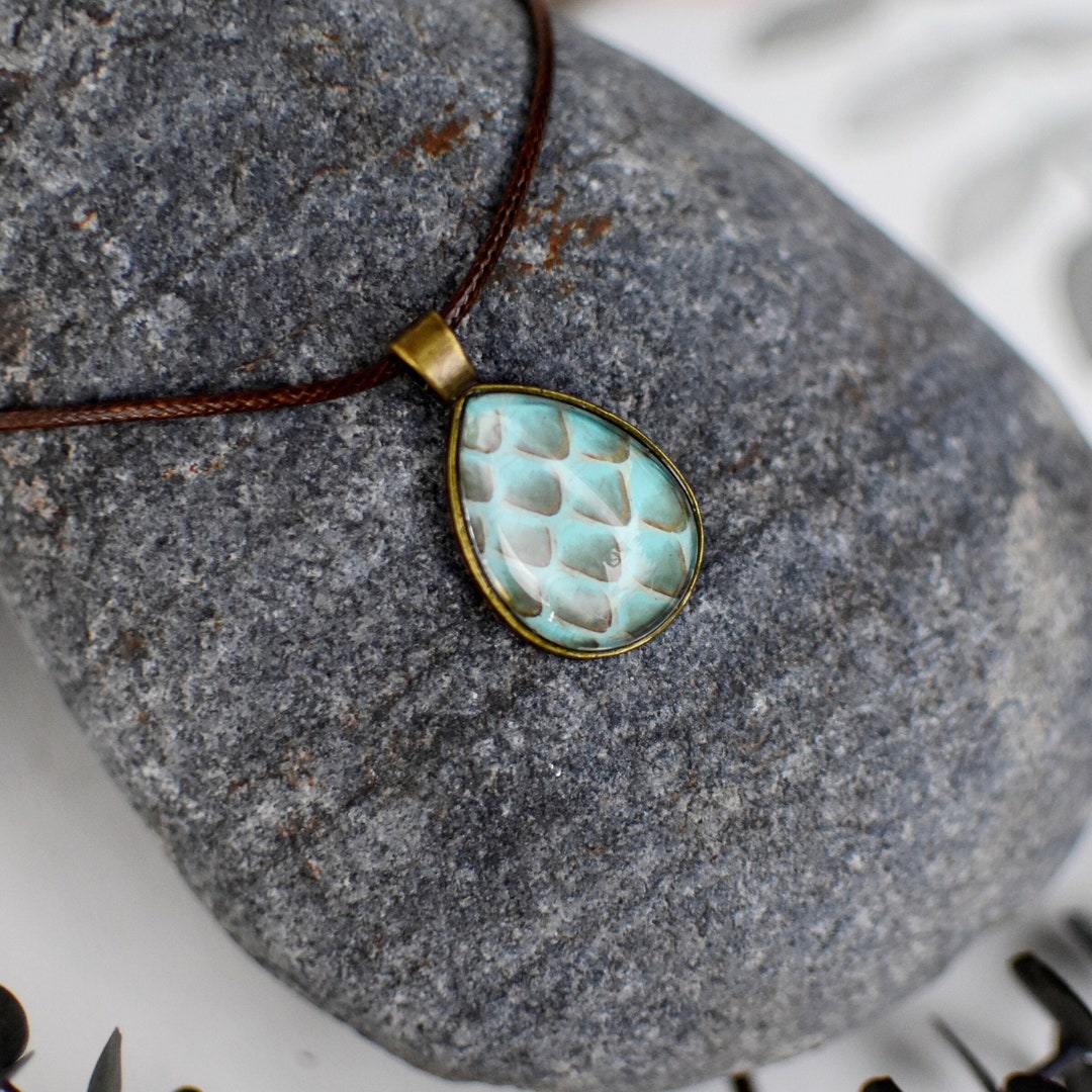 Genuine Shedded Snakeskin Necklace Blue Bronze Teardrop Pendant ...