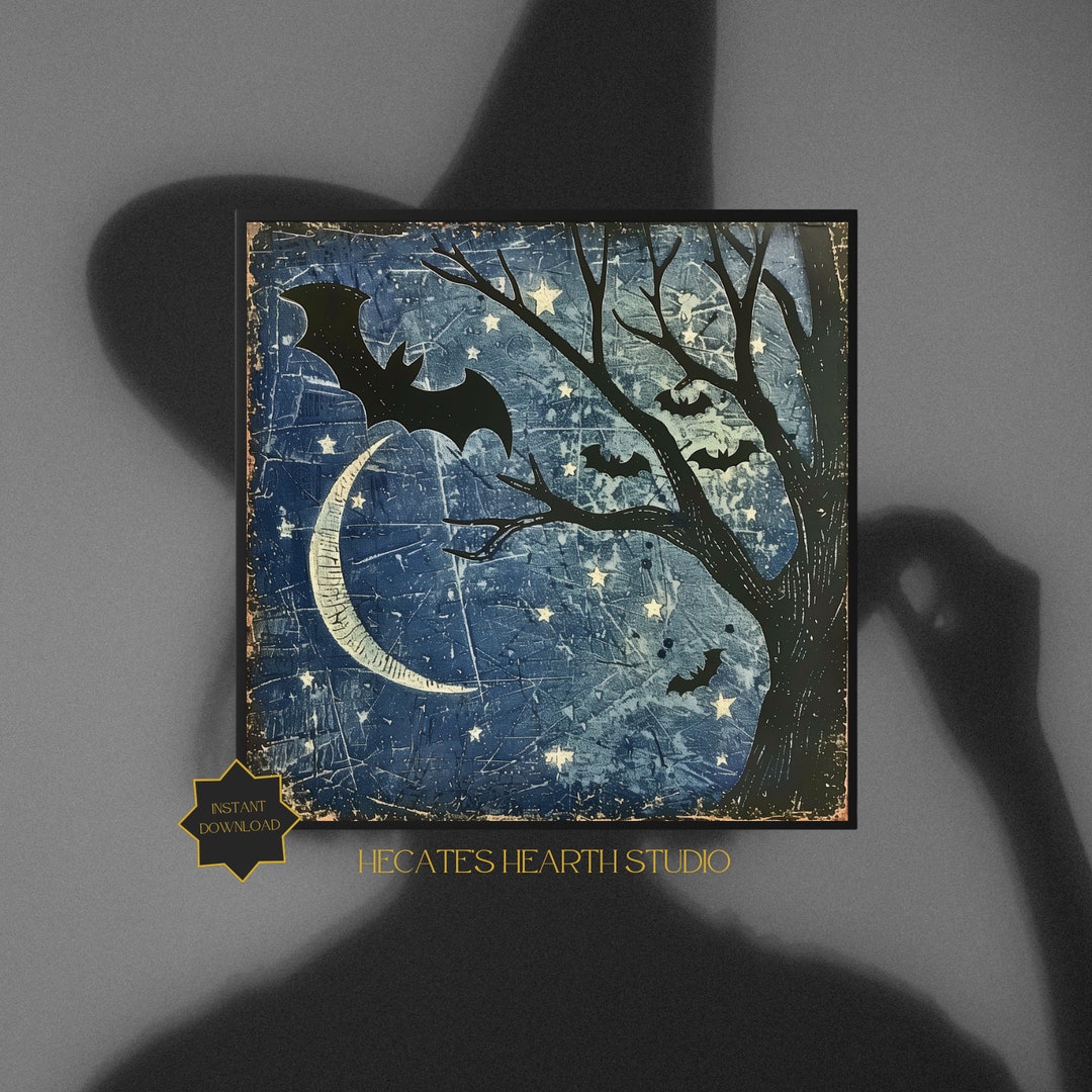 Spooky Halloween Decor Bat Block Print DOWNLOADABLE ART Halloween ...