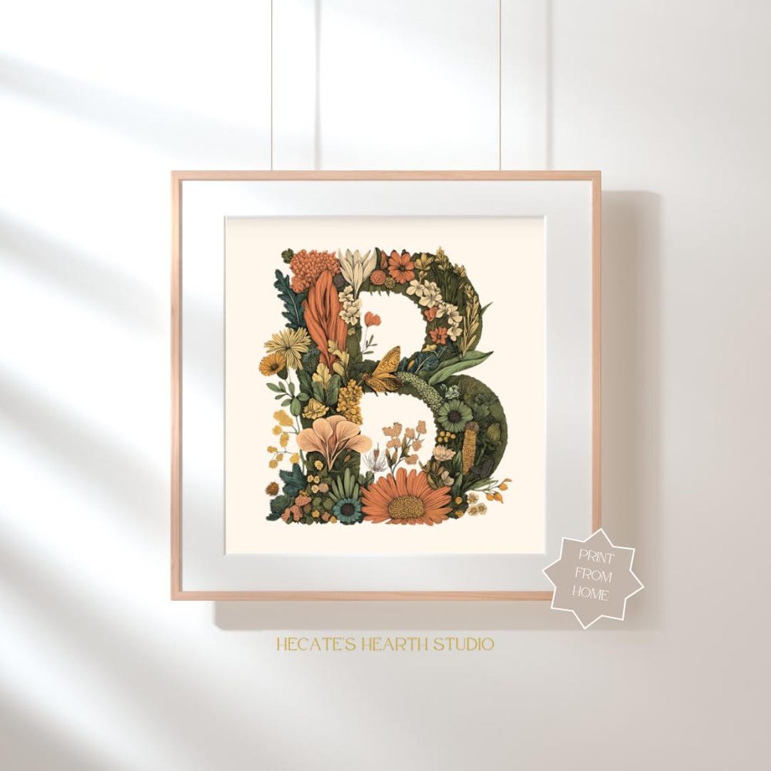Letter B | Botanical Monogram | DOWNLOADABLE ART | Nursery Art ...