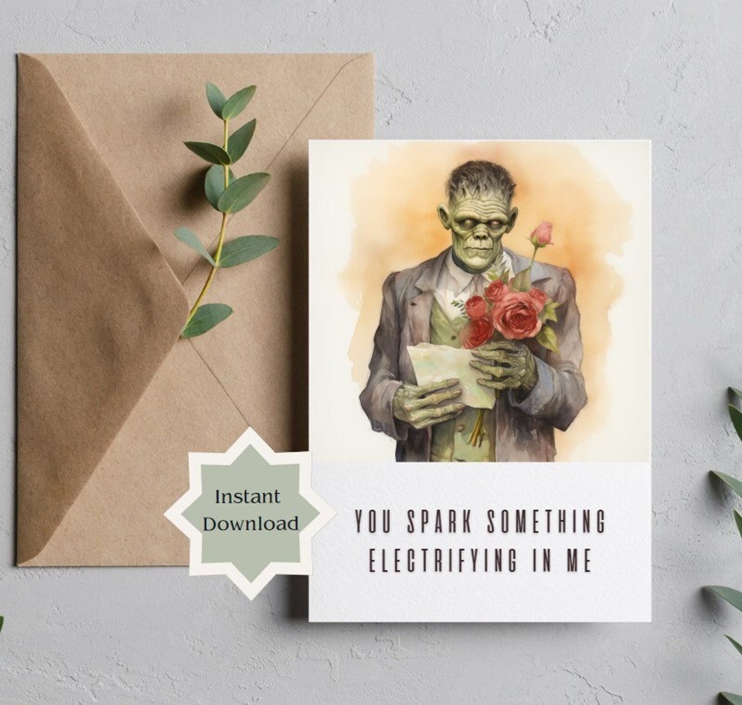 Frankenstein's Monster Valloween Valentines Day Card DOWNLOADABLE ART ...