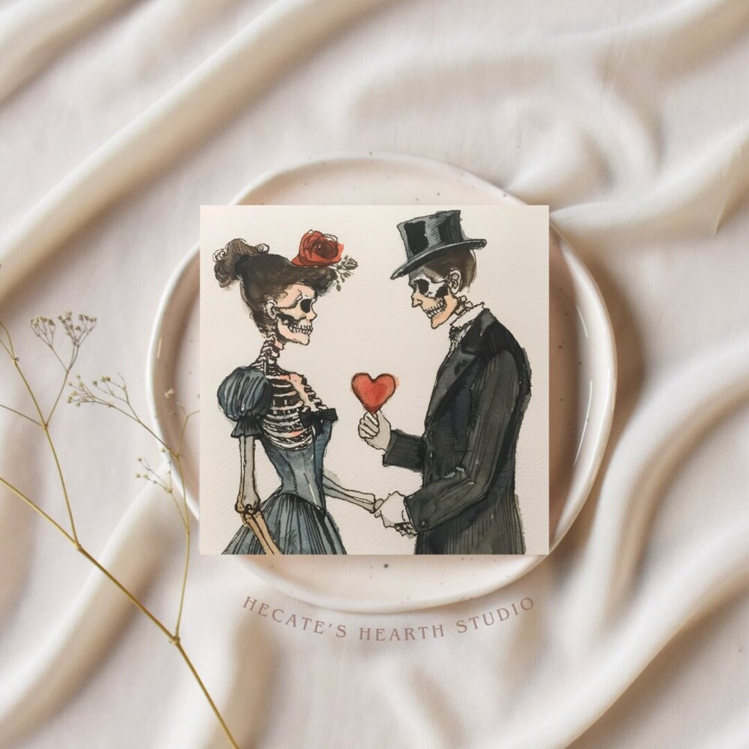 Spooky Victorian Skeleton Couple | Romantic Illustration | DOWNLOADABLE ...