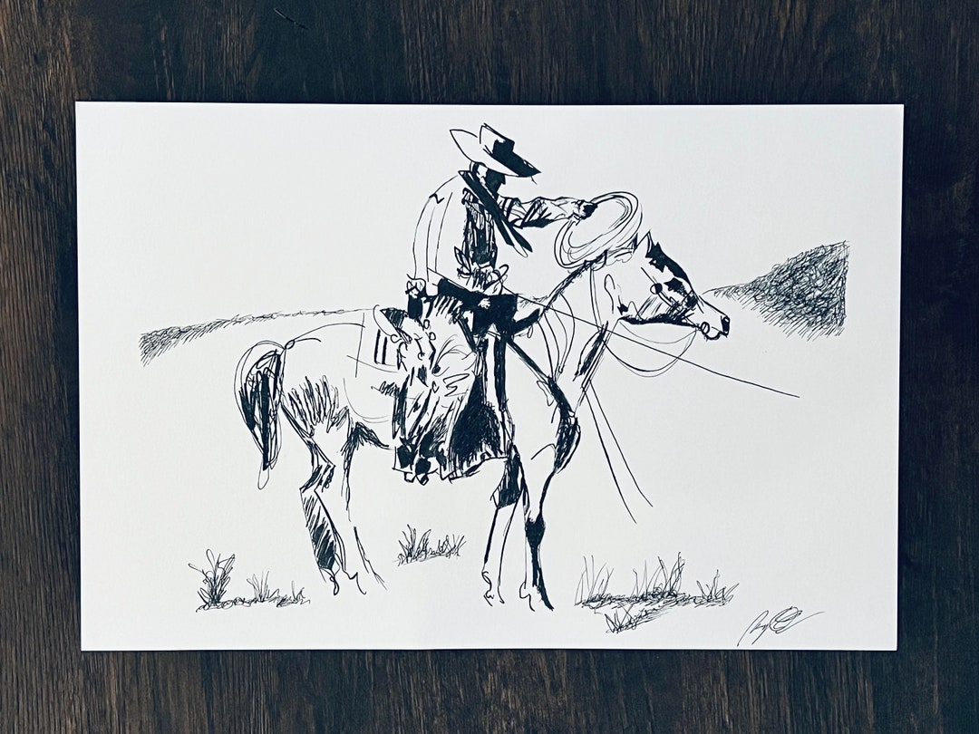 Cowboy on Horse | Western Fine Art Print (4x6", 5x7", 12x18 ...