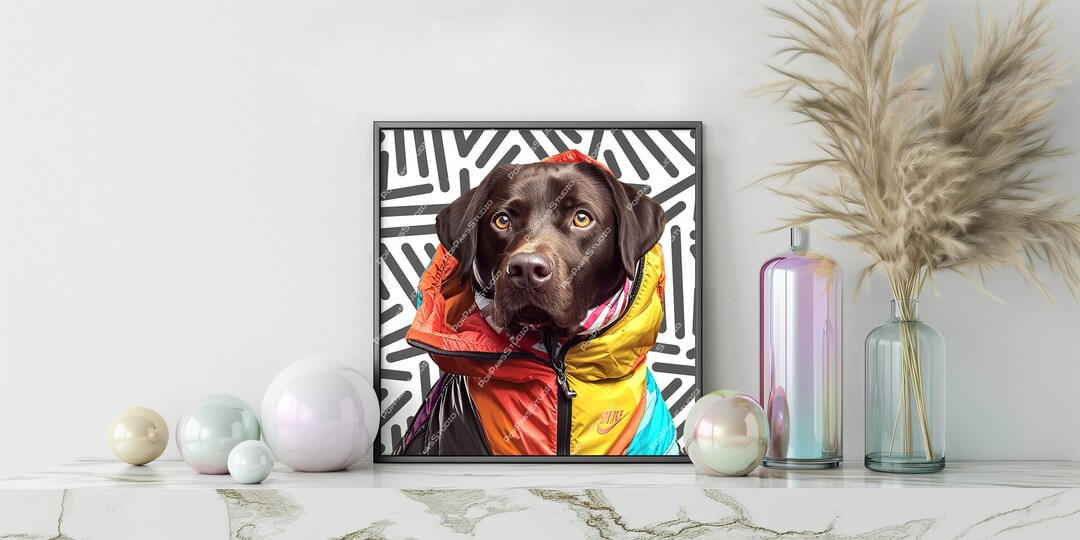 Chocolate Labrador Digital Art Print Zigzag Line Pattern Printable Wall ...