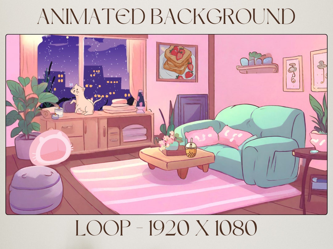 Animated Virtual Background Retro Cozy Lofi Living Room Snowing Cat ...